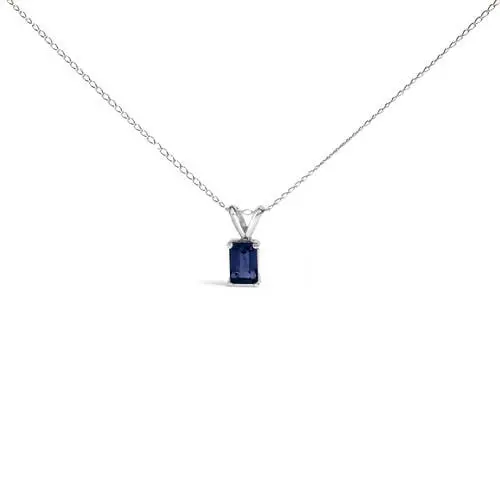 HAUS OF BRILLIANCE 14k Gold Emerald Cut Gemstone Solitaire Pendant Necklace - Blue Sapphire | White